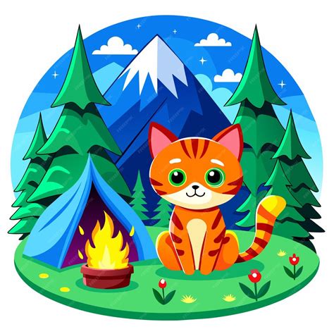 Premium Vector Illustration Of Cat Camping With Tent Camp In White