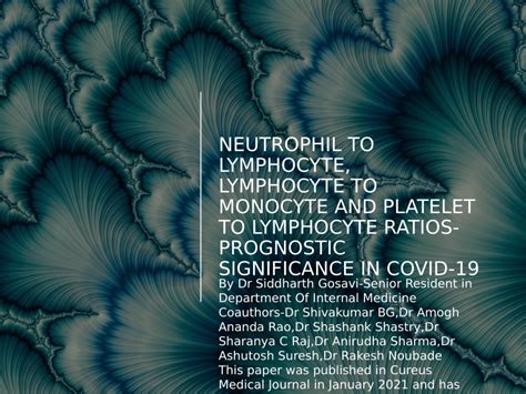 Pdf Neutrophil To Lymphocytelymphocyte To Monocyteplatelet To Lymphocyte And Mean Platelet