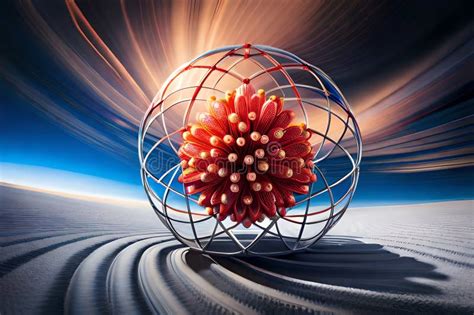 Enlarged Model Of An Atom With A Nucleus Of Protons Neutrons And