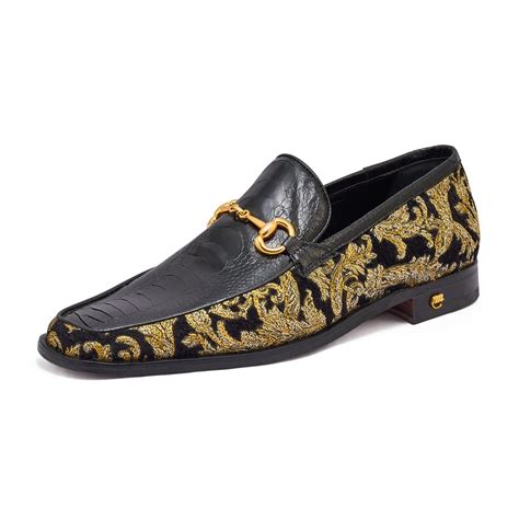 Mauri 4938 Blackgold Genuine Ostrich Legdidier Fabric Loafers Suit