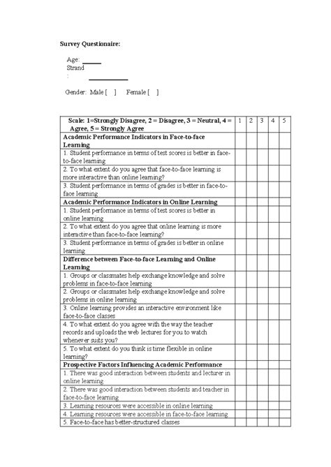 Questionnaire Fzsvccxb Survey Questionaire Age Strand Gender Male Female