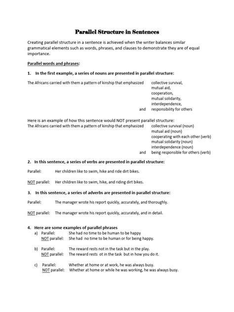 Parallel Structure In Sentences Pdf Sentence Linguistics Phrase