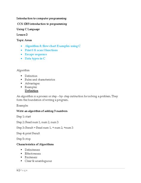 Intro To Programming Lesson Pdf Introduction To Computer Programming CCS Introduction