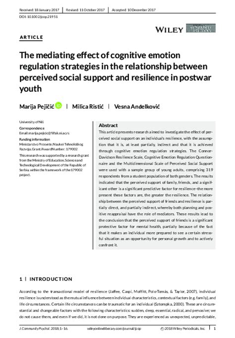 Pdf The Mediating Effect Of Cognitive Emotion Regulation On The Relationship Between Gratitude