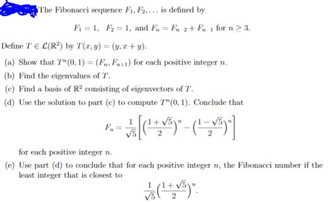 Solved The Fibonacci Sequence F1 F2 Is Defined By F1