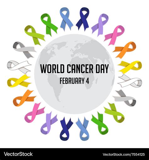 World Cancer Day Colorful Awareness Ribbons Vector Image