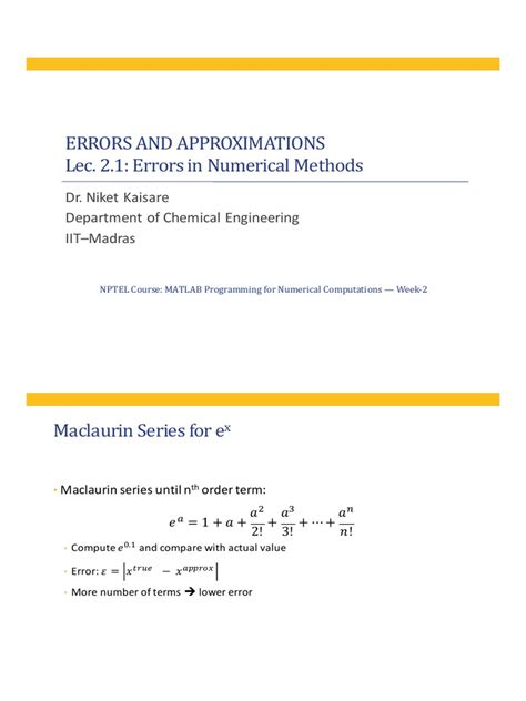 Errors And Approximations Lec 21 Errors In Numerical Methods Pdf