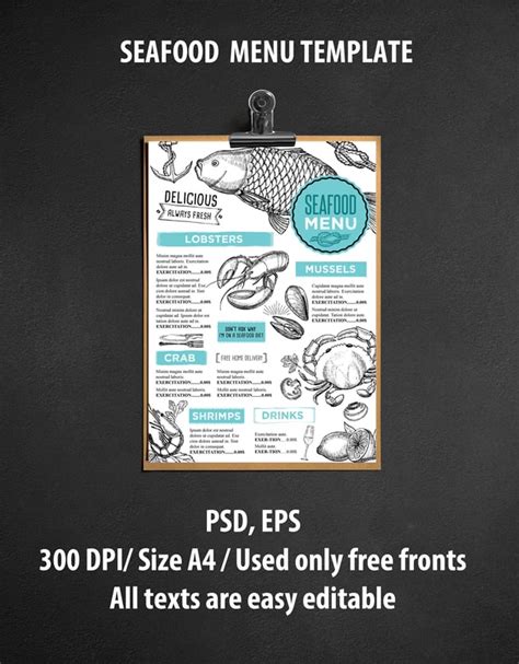 Seafood Menu Template Print Templates Ft Seafood And Restaurant Envato