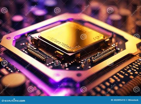 Ai Generated Illustration Of A Printed Circuit Board Displaying A Silver Intel Processor Stock
