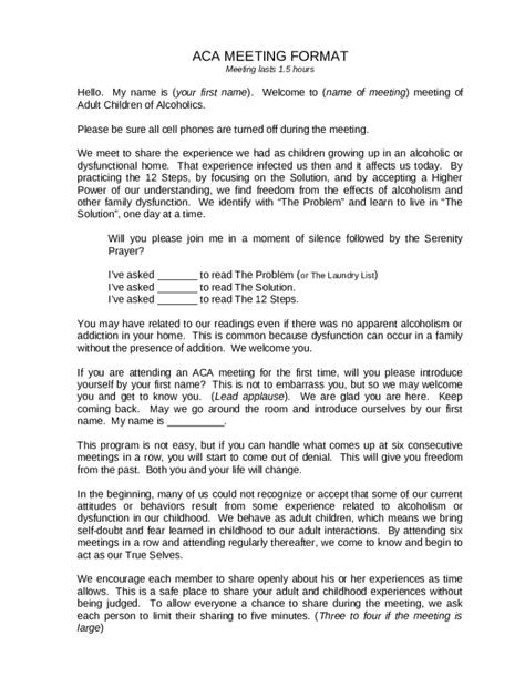 Aca Sample Meeting At Hello My Name Is Doc Template Pdffiller