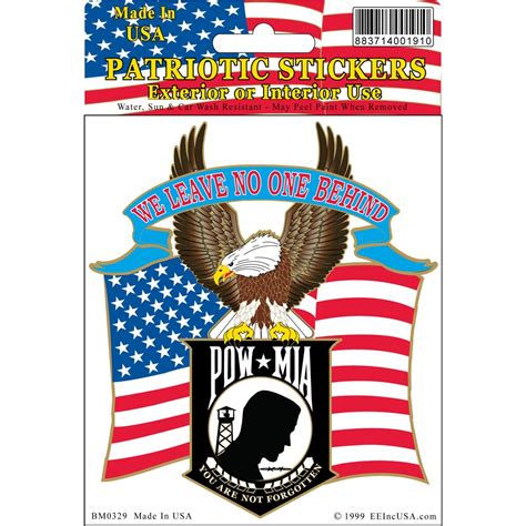 Us Military Sticker With The American Flag And Bald Eagle And Pow Mia