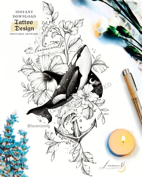 Orca Tattoo Design For Women Animal Whale Flower Tattoo Drawing