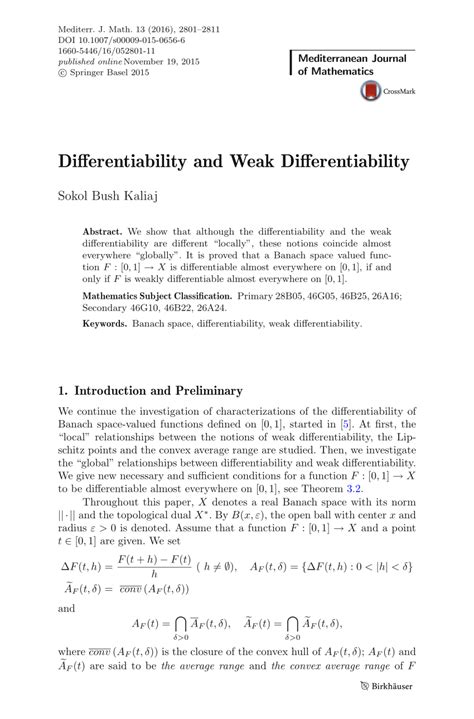 Pdf Differentiability And Weak Differentiability