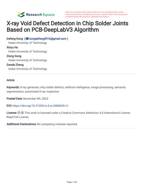 Pdf X Ray Void Defect Detection In Chip Solder Joints Based On Pcb