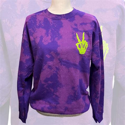 Slime Green Peace Sign Fleece Crew Reverse Tie Dye Shirt Skelly