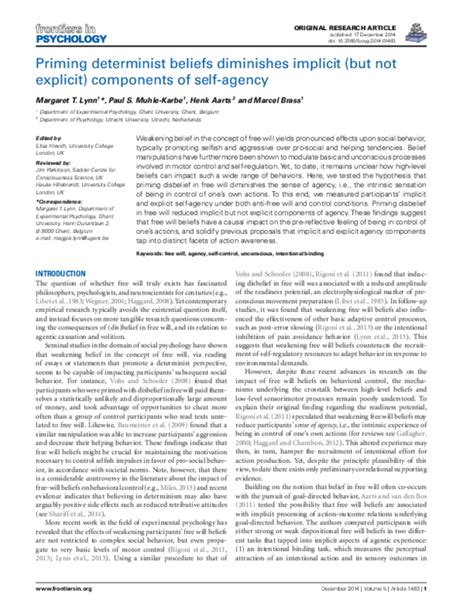 Pdf Priming Determinist Beliefs Diminishes Implicit But Not Explicit