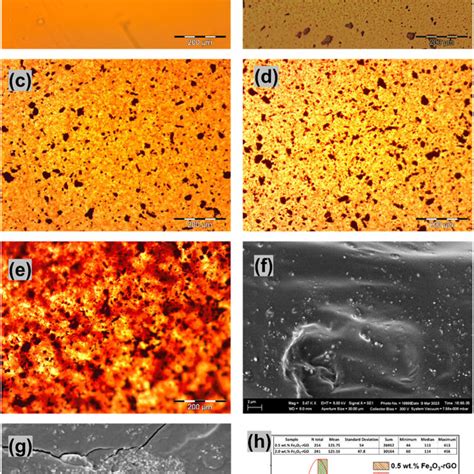 Optical Microscope Images A E Sem Images F G And The Histogram