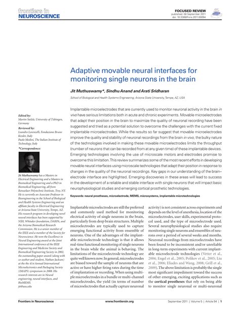 Pdf Adaptive Movable Neural Interfaces For Monitoring Single Neurons In The Brain