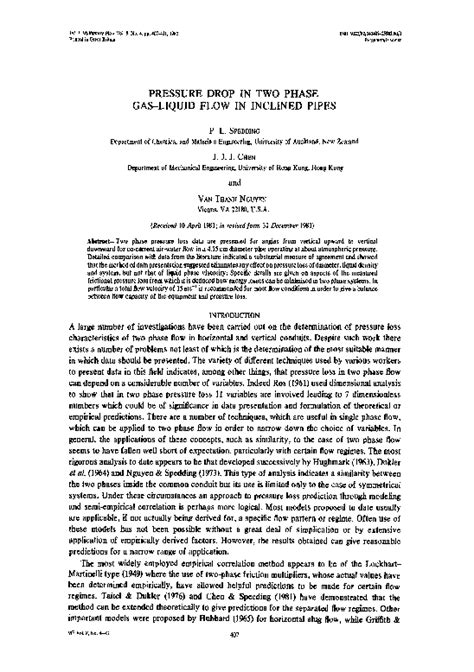 Pdf Pressure Drop In Two Phase Gas Liquid Flow In Inclined Pipes