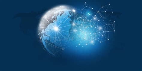 Dark Blue Cloud Computing And Networks Concept With Earth Globe And Glowing Nodes Abstract