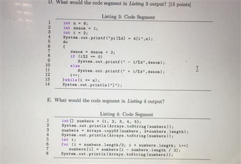Solved What Would The Code Segment In Listing 3 Output Int