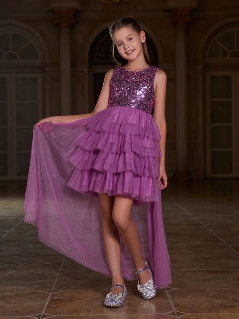 Tween Girls Mesh Layered Hem Sequin Party Dress Faeriesty