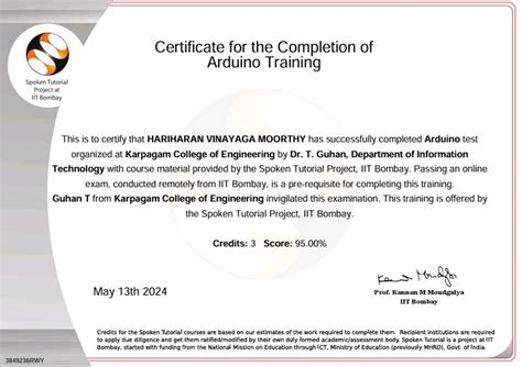 Hariharan V On Linkedin Excited To Announce That I Have Successfully Completed The Arduino…