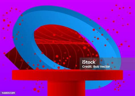 파란색 빨간색 및 보라색 최소한의 기하학적 형태 제품 디스플레이 공상 과학 모형 실린더 받침대 연단 프레젠테이션을 위한 미래 지향적인 무대 쇼케이스 0명에 대한 스톡 벡터