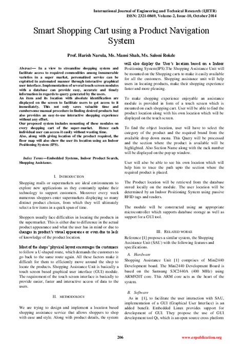 Pdf Smart Shopping Cart Using A Product Navigation System