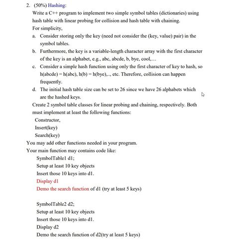Solved 2 50 Hashing Write A C Program To Implement