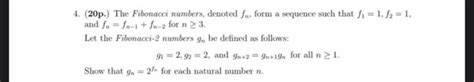 solved 4 20p the fibonacci numbers denoted fn form a