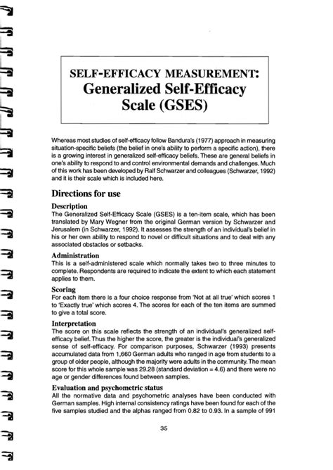 Pdf The General Self Efficacy Scale Gse