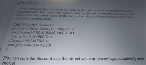 Solved Listen Write A Function That Calculates And Returns