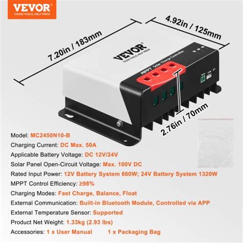 Vevor 50a Mppt Solar Charge Controller Auto Dc Input Solar Panel Regulator Charger With
