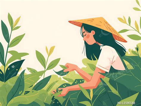 女性茶园采摘的清新人物插画ai图片下载红动中国