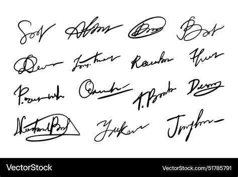 Autographs Handwritten Pen Signatures Documents Vector Image