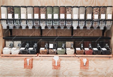 Premium Photo Bulk Food Dispensers Display With Grains In A Store