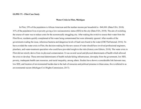 GLPH 171 Flint Case Study GLPH 171 Flint Case Study Water Crisis In Flint Michigan In