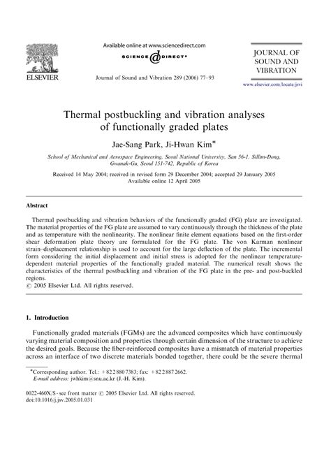 Pdf Thermal Postbuckling And Vibration Analyses Of Functionally