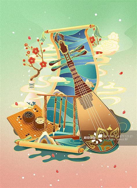 国潮风琴棋书画插画图片素材 花瓣网