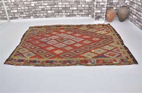 Turkish Kilim 6x8 Vintage Woven Kilim Rug Multicolor Kilim Rug
