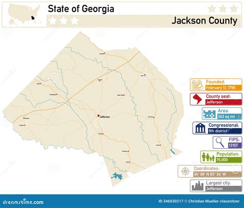 Detailed Infographic And Map Of Jackson County In Georgia Stock