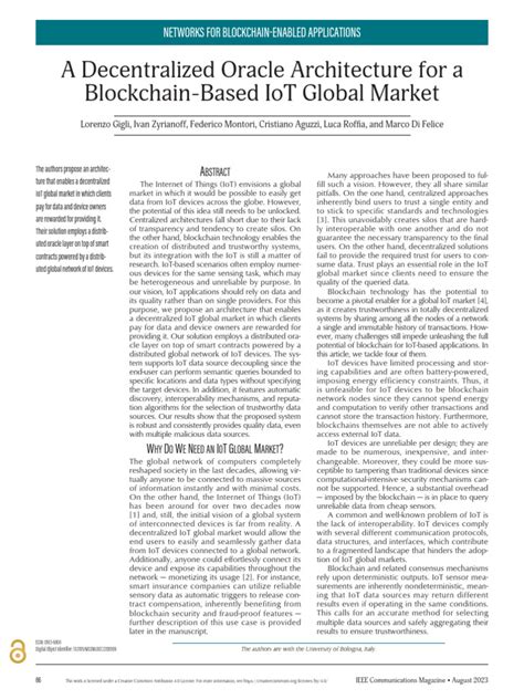 A Decentralized Oracle Architecture For A Blockchain Based Iot Global Market Pdf Internet Of