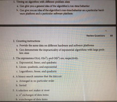 Solved 1 Timing An Algorithm With Different Problem Sizes