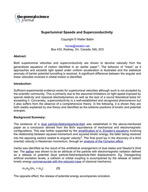 Pdf Superluminal Speeds And Superconductivity