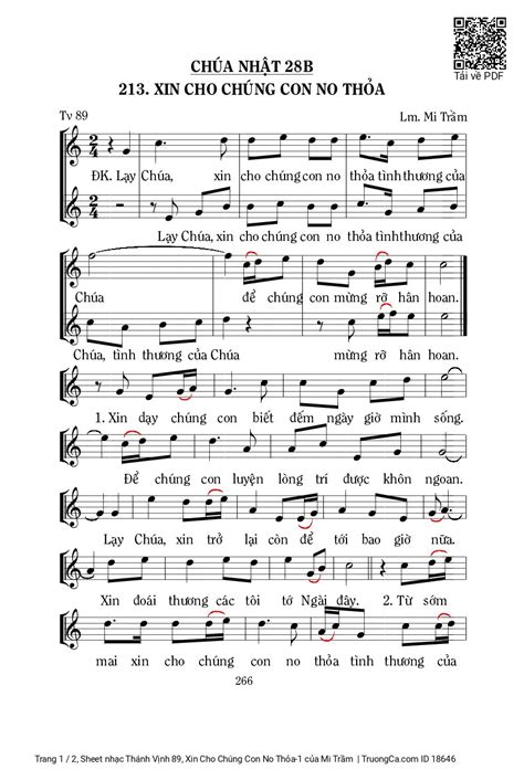 [sheet] Lạy Chúa Xin Cho Chúng Con No Thỏa Tình Thương Của Chúa Pdf