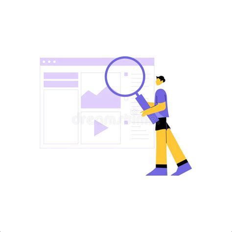 Male Character With Magnifying Glass Inspecting Web Interface In Flat Vector Illustration