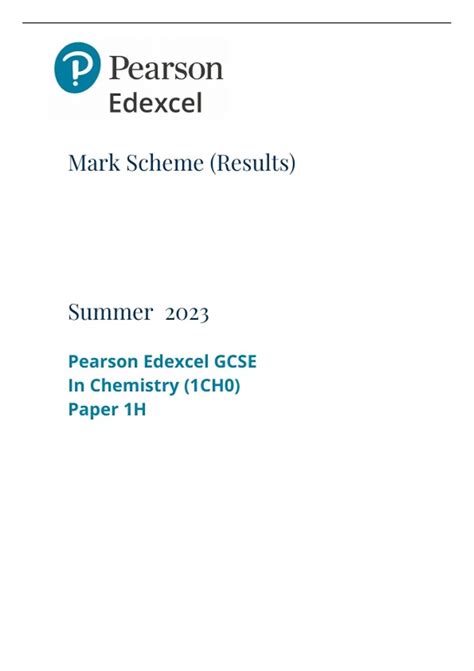 Gcse Edexcel May 2024 Higher Triple Science Chemistry Paper 1 Mark Scheme Science Stuvia Uk