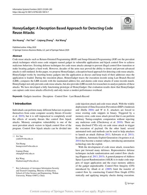 Honeygadget A Deception Based Approach For Detecting Code Reuse