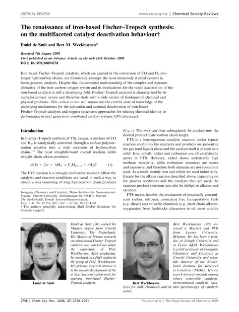 Pdf The Renaissance Of Iron Based Fischer Tropsch Synthesis On The Multifaceted Catalyst